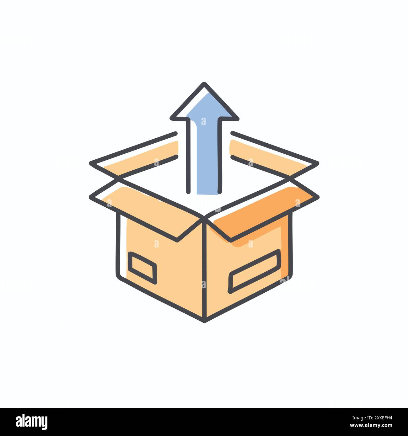 Open box with up arrow. An open cardboard box with an upward pointing ...