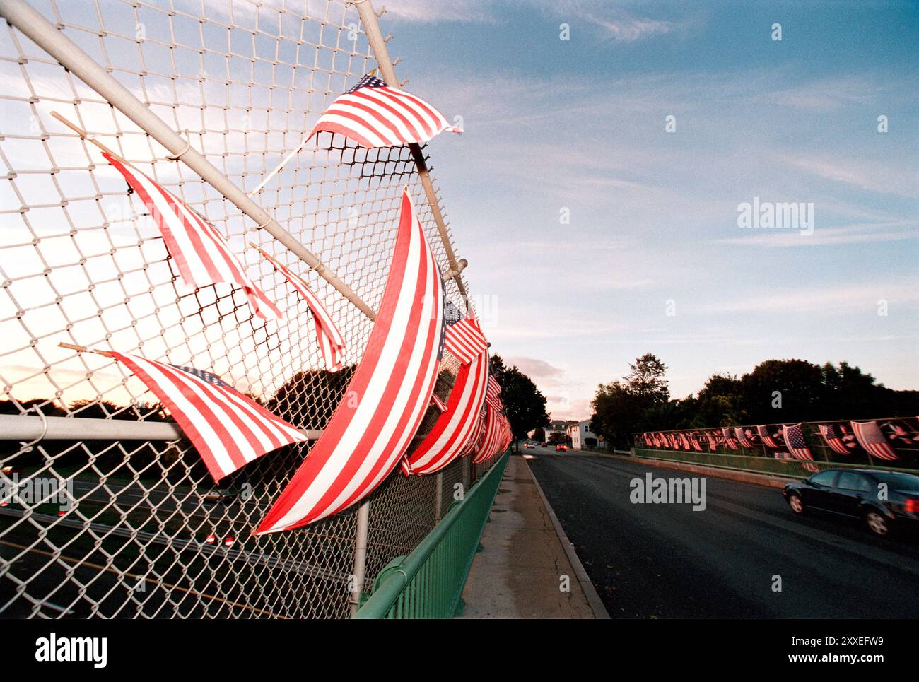 American flags draped on an overpass near Stamford Stock Photo - Alamy