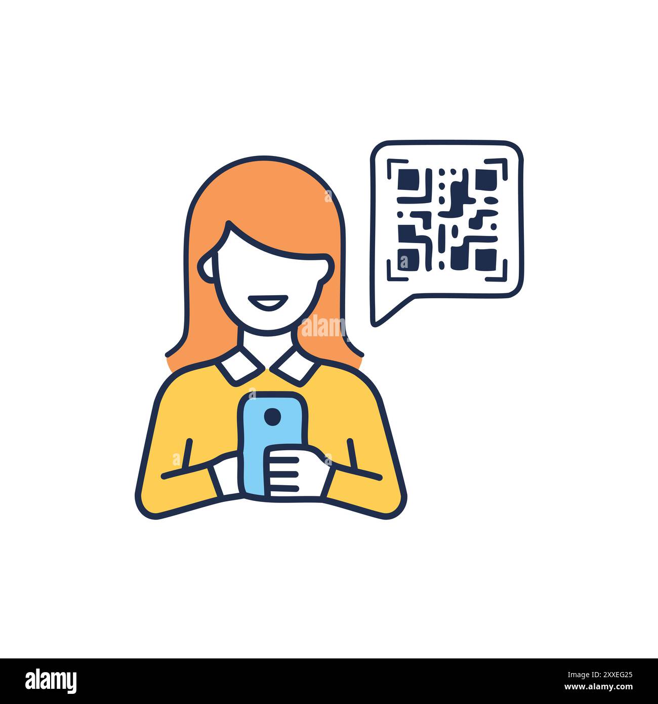 Woman scanning qr code on smartphone. Illustration of a smiling woman ...