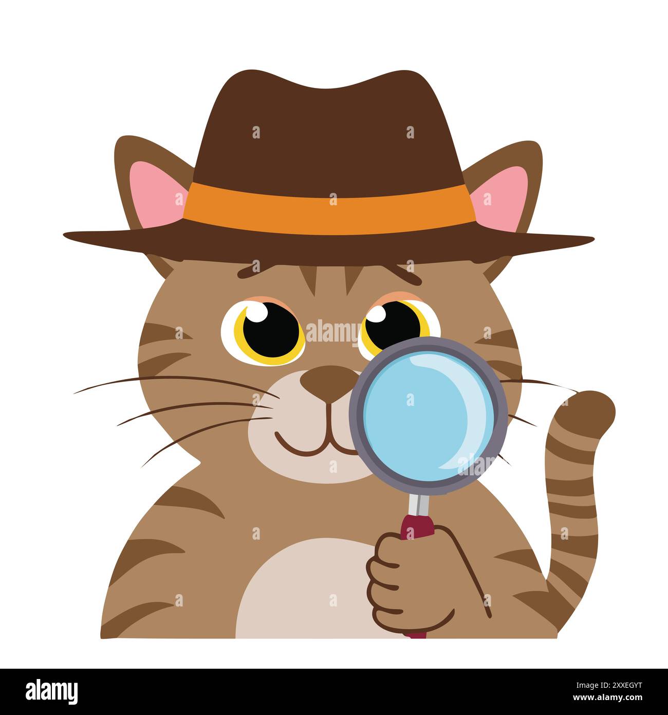 Detective cat with magnifying glass. A cute cartoon cat wearing a ...