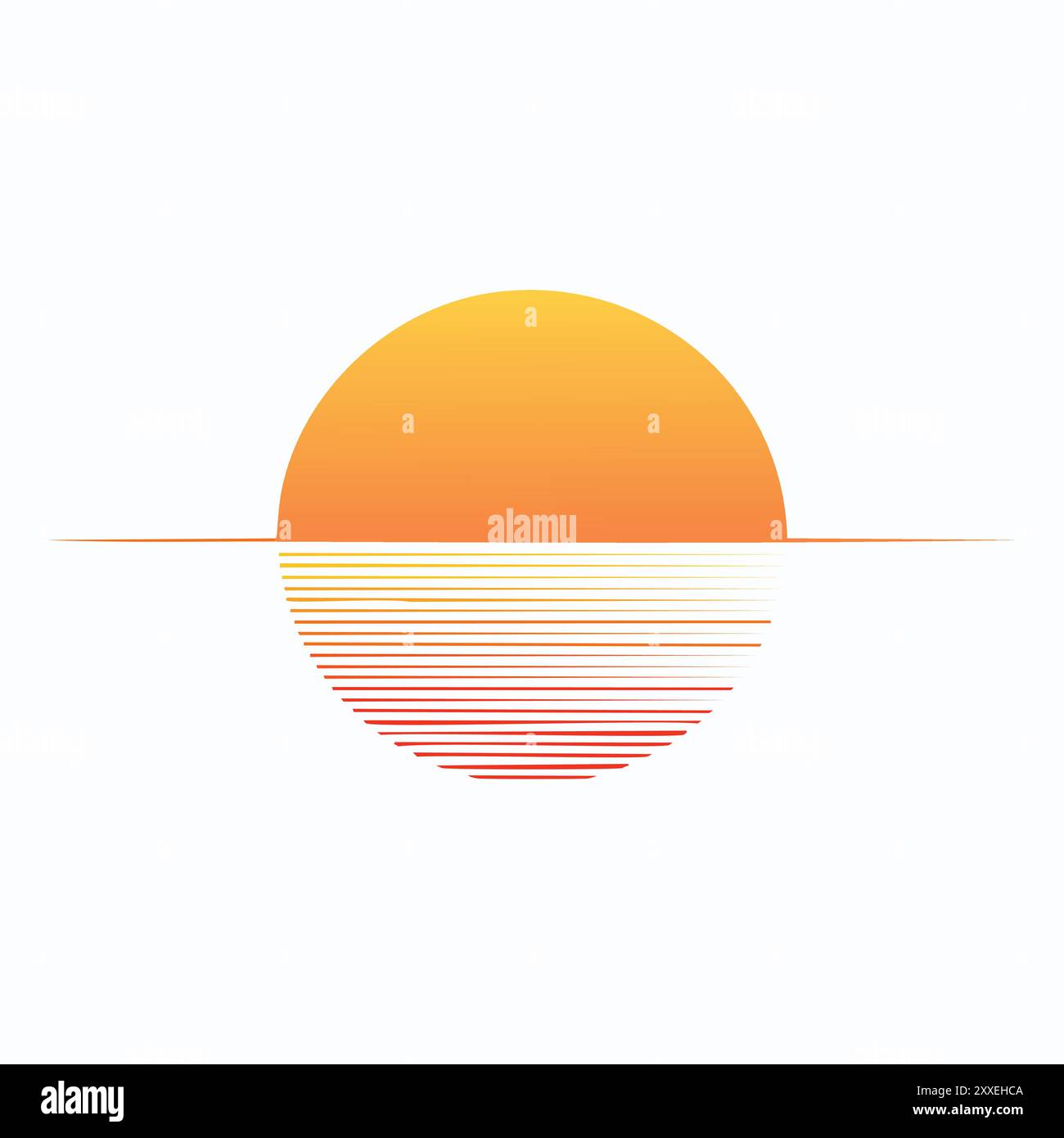 Sunset over horizon line art. Minimalist geometric sunset illustration ...