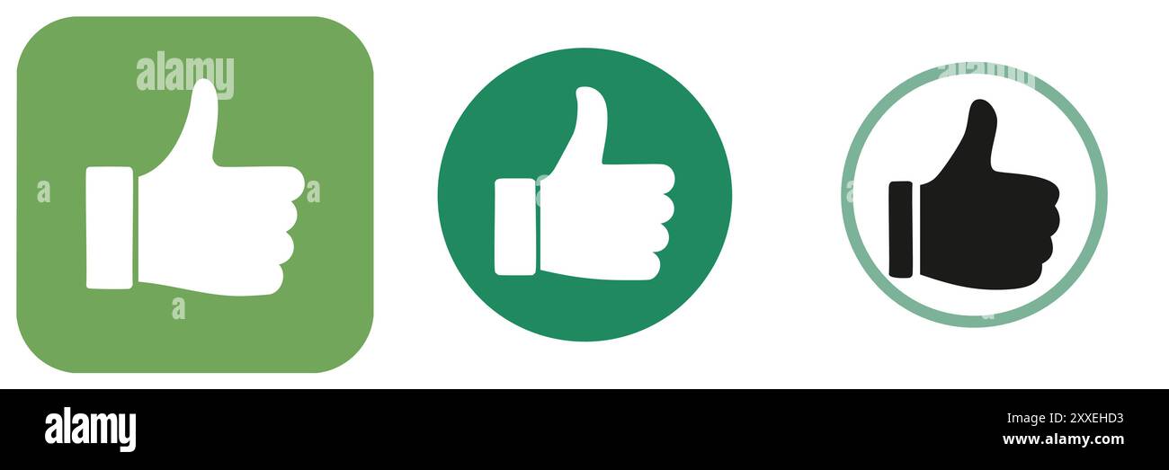 Thumbs up icons set, green and white. Set of thumbs up icons in various ...