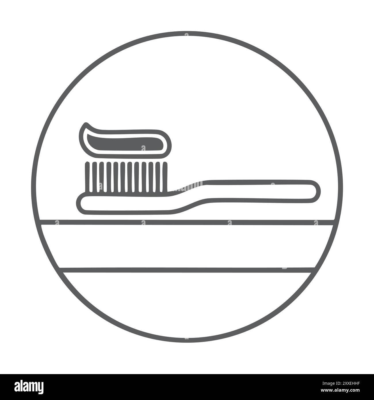 Toothbrush and paste in circle icon. A simple line drawing of a ...