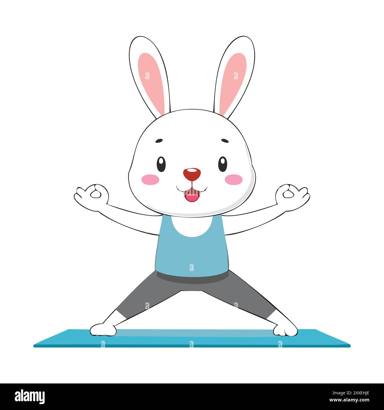 Cute bunny practicing yoga pose. Adorable bunny character doing a yoga ...