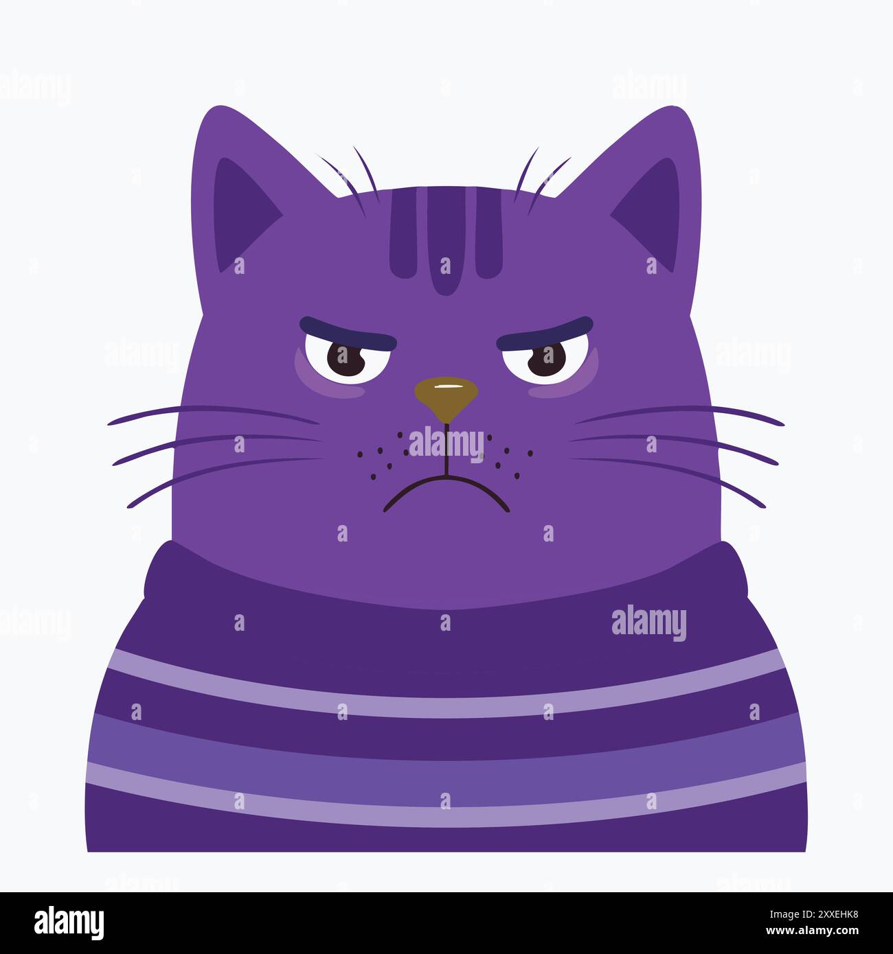 Grumpy purple cat cartoon illustration. This adorable cartoon ...