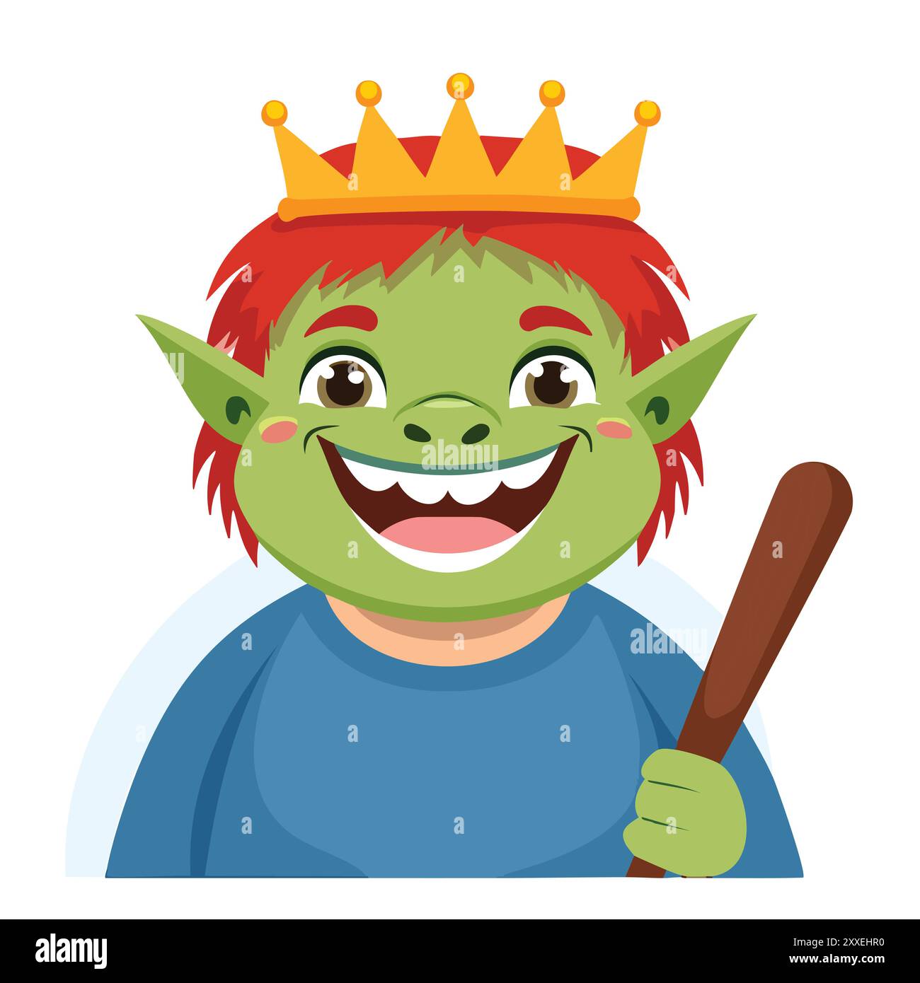 Funny green goblin king character illustration. A smiling green goblin ...