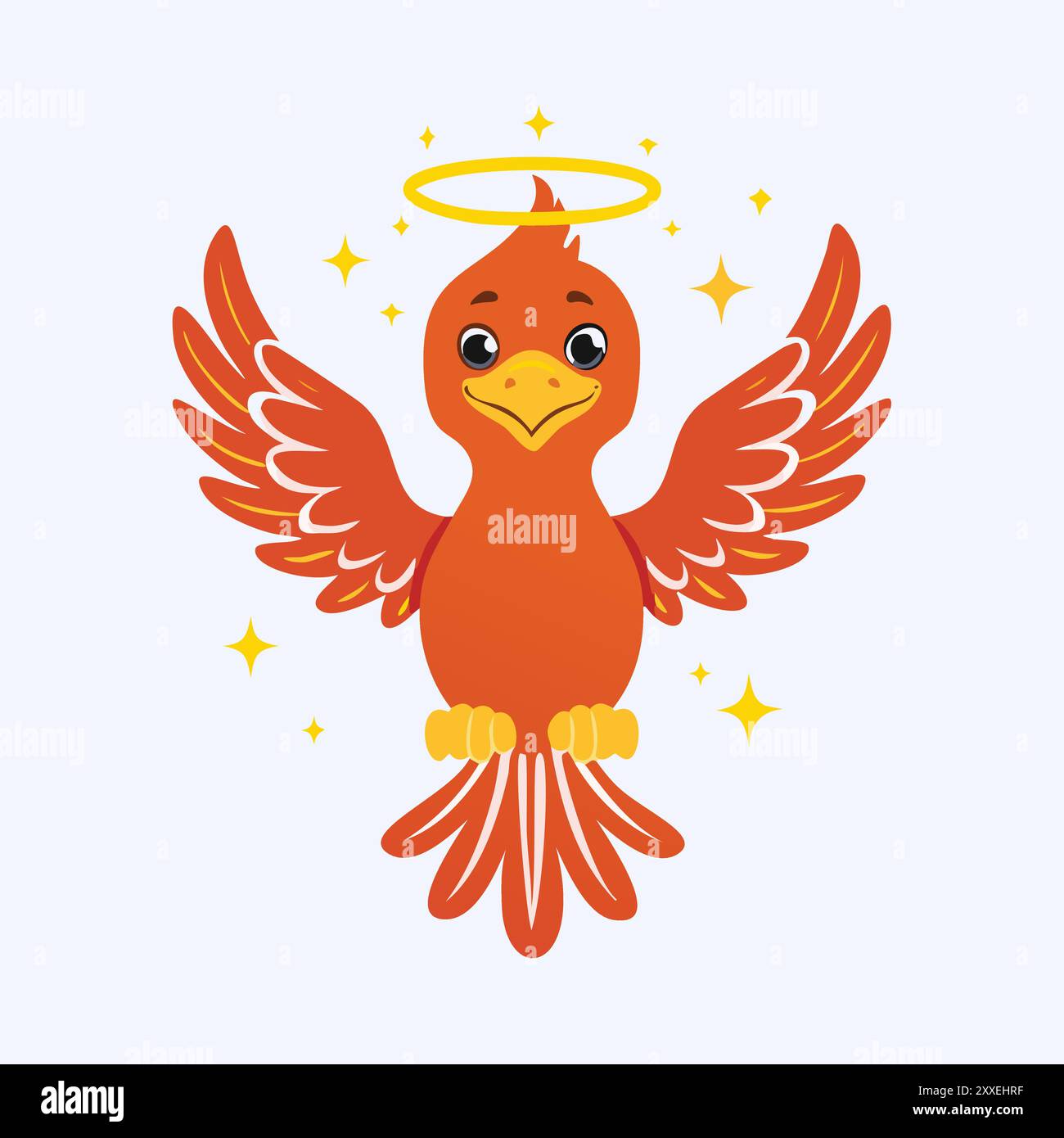 Cute angel bird with halo. Adorable cartoon bird with a golden halo and ...