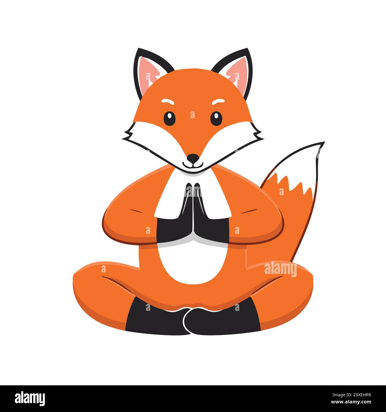 Cute fox doing yoga meditation. Adorable cartoon fox in a peaceful ...