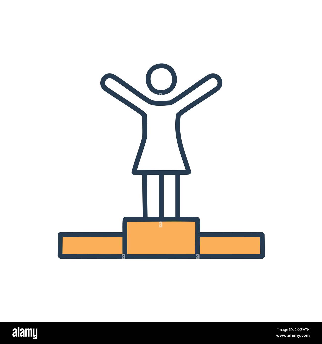Woman celebrating success on podium. Illustration of a woman standing ...