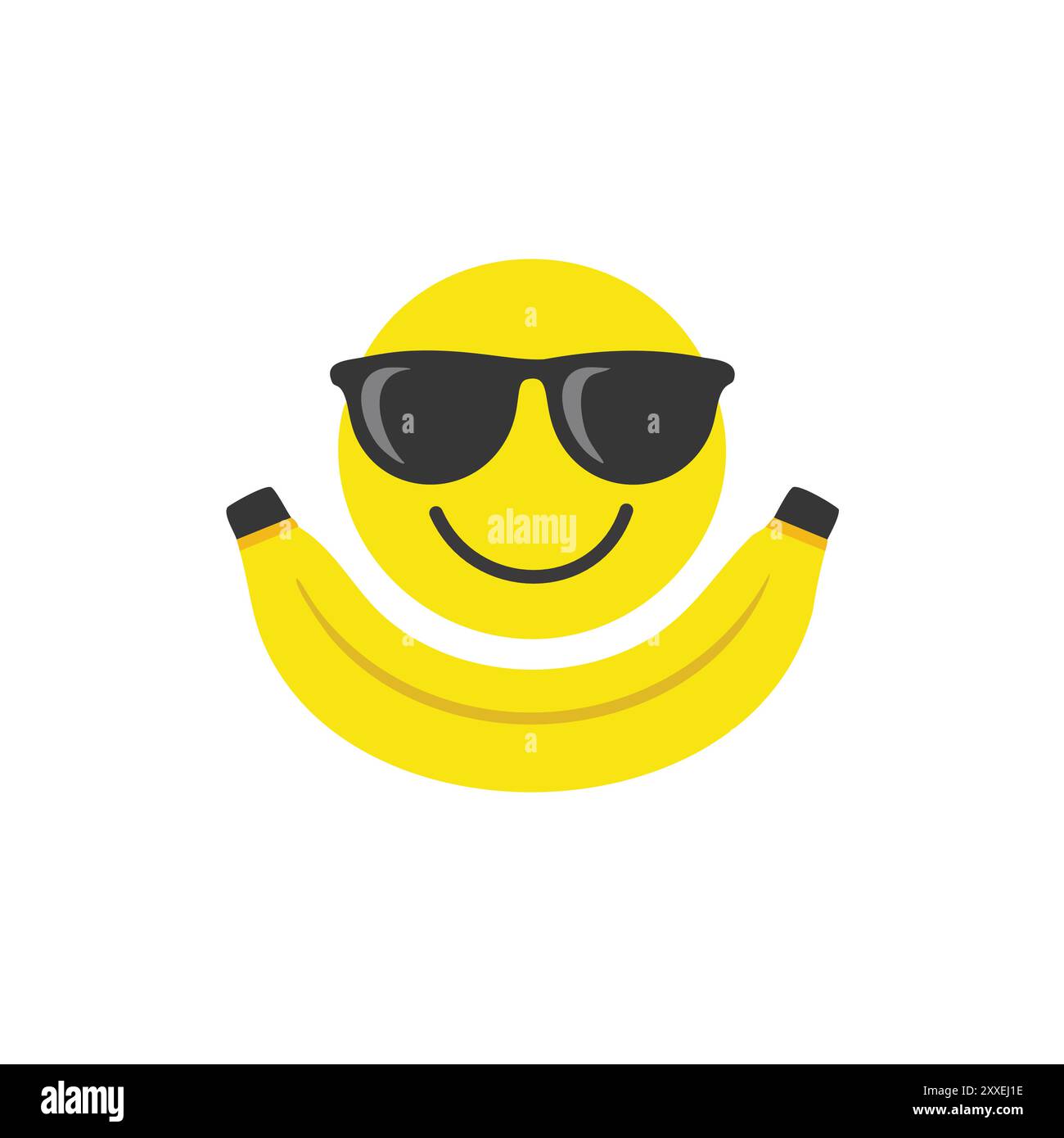 Cool banana emoji with shades. Cheerful yellow banana emoticon wearing sunglasses. Fun, playful ...
