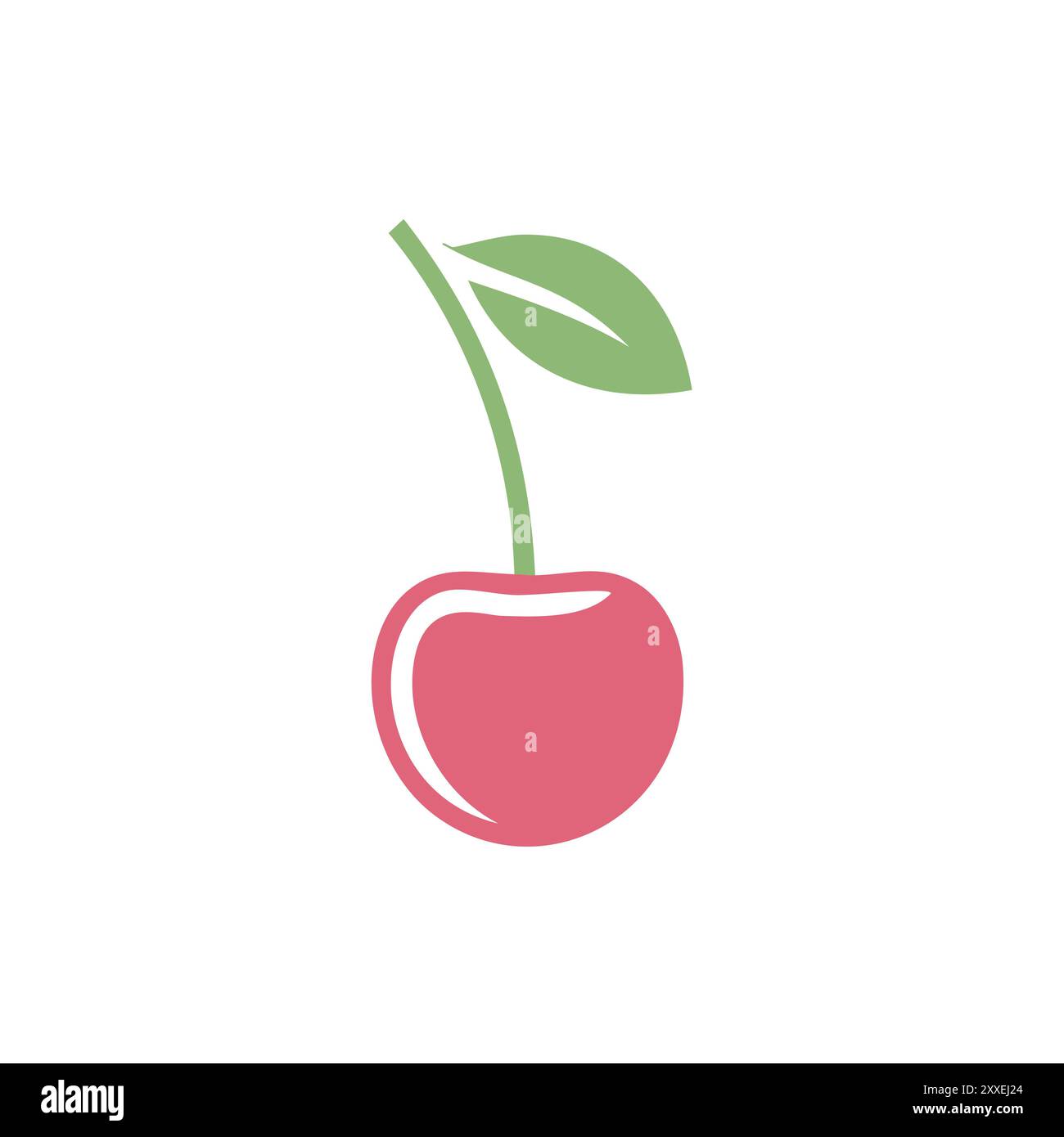 Single cherry with leaf illustration. Simple graphic design of a ...