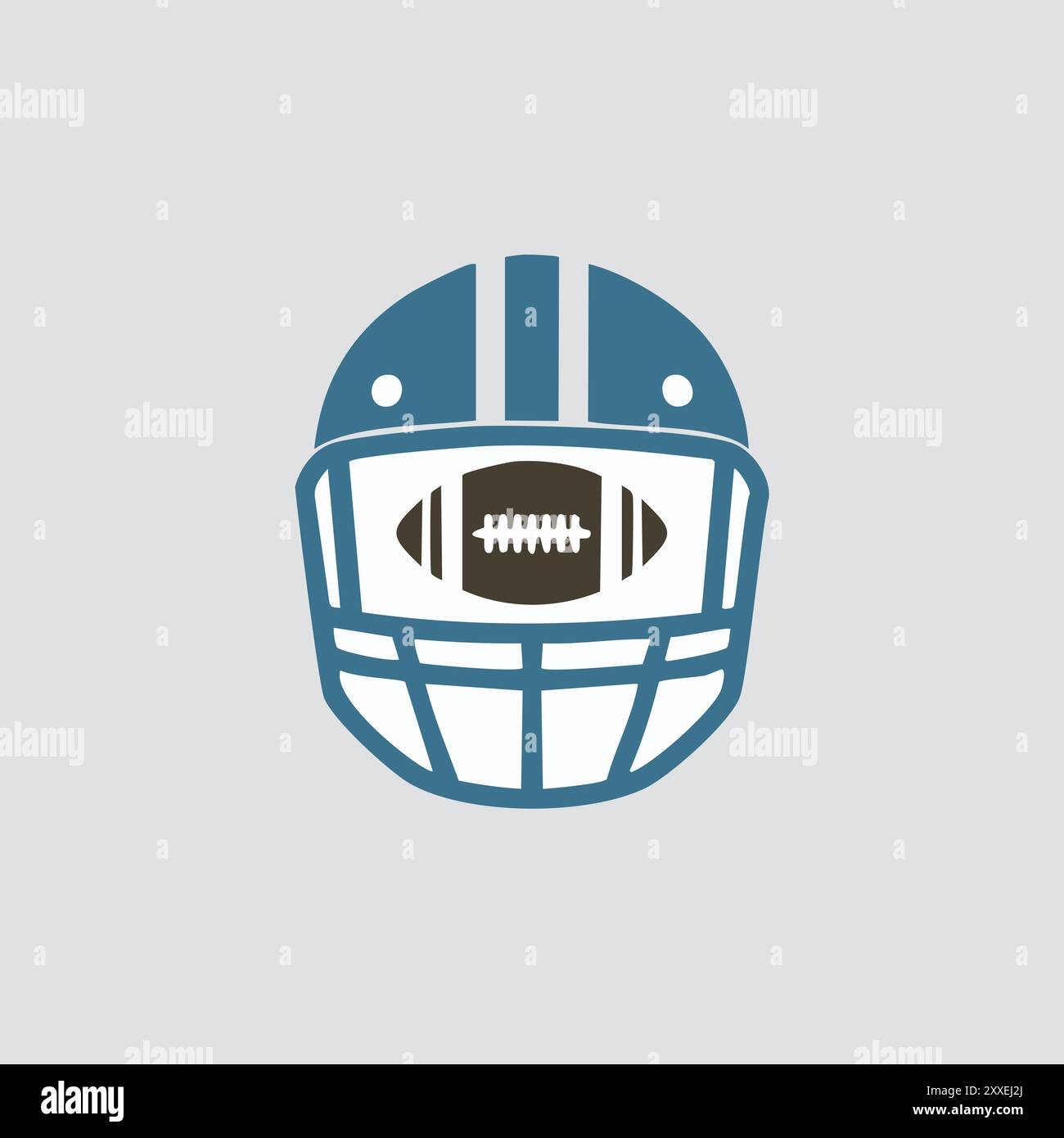 Football helmet with ball icon. Simple vector icon of a blue and white ...