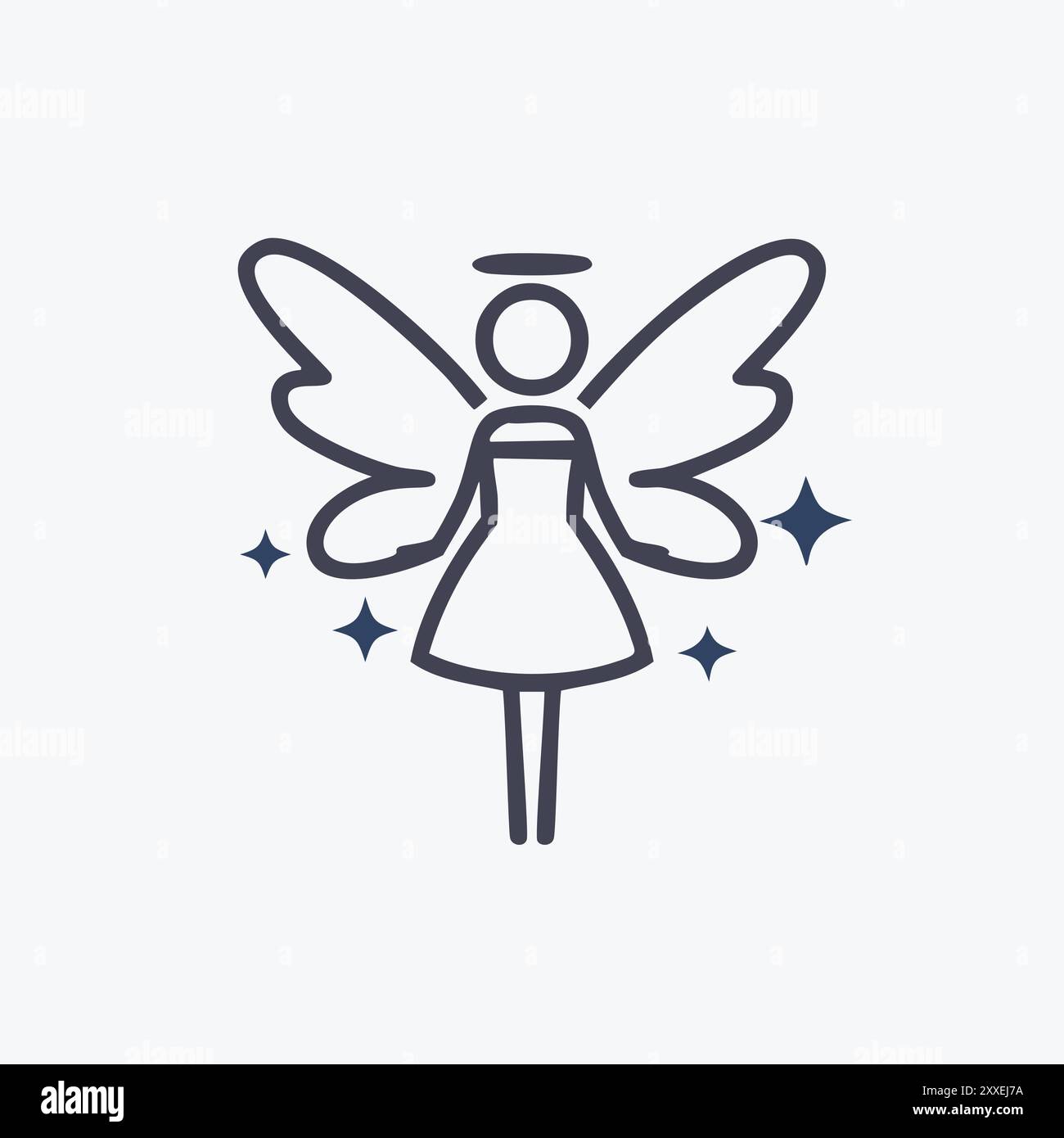 Angel with halo and wings. Line art drawing of an angel with wings ...