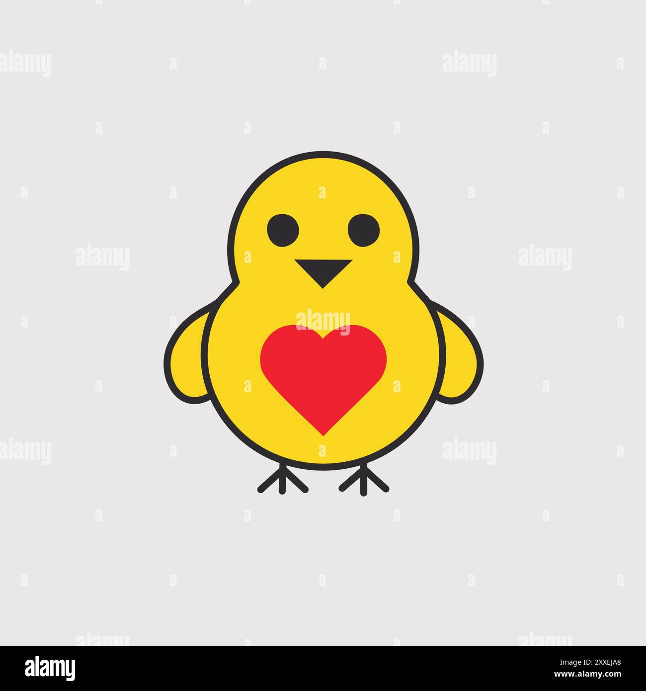 Cute chick with heart design. Adorable yellow chick cartoon with a red ...