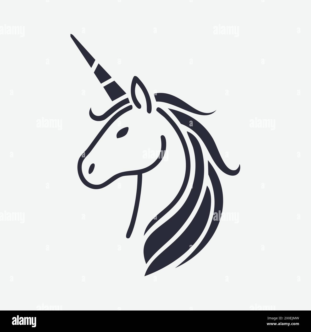 Unicorn head silhouette illustration. Simple line art illustration of a ...