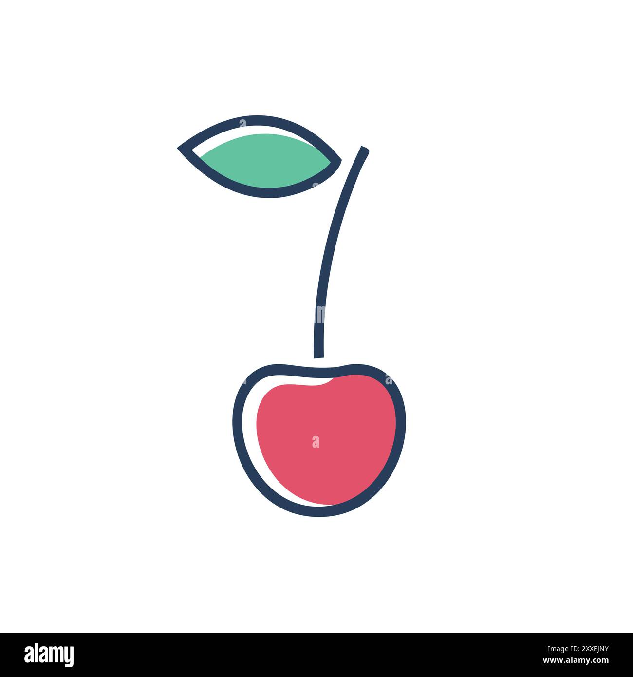 Single cherry fruit icon illustration. Red cherry with green leaf and ...