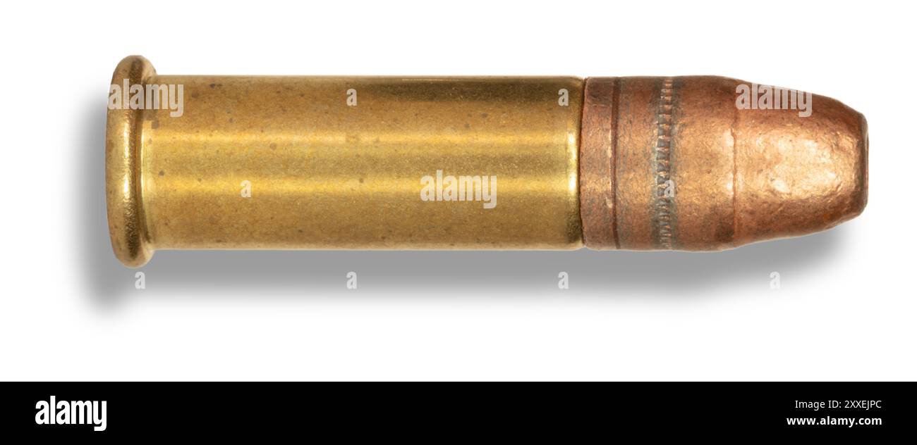 Drop shadow below a real rimfire cartridge with copper plated bullet ...