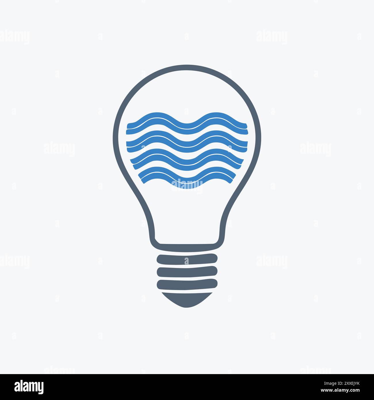 Water saving light bulb idea concept. A blue water wave design inside a ...