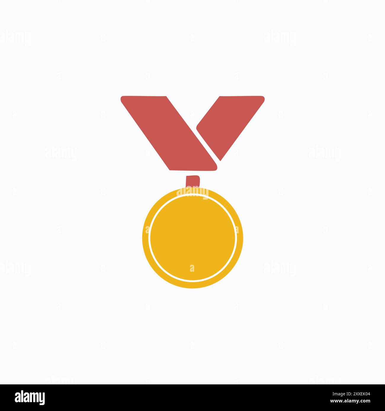 Gold medal award ribbon. Simple illustration of a gold medal with a red ...