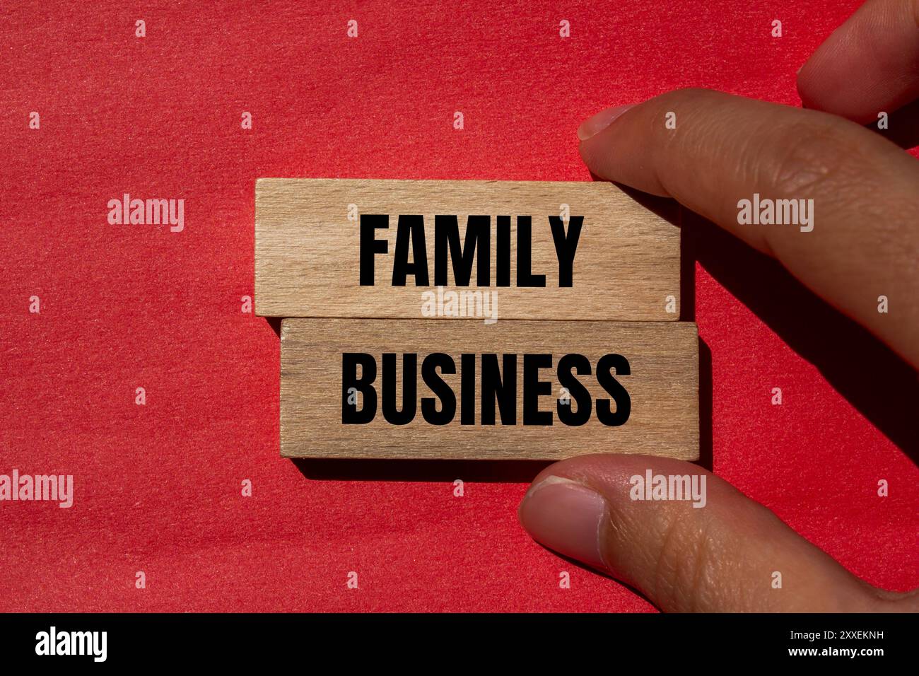 Family business message written on wooden blocks with red background ...