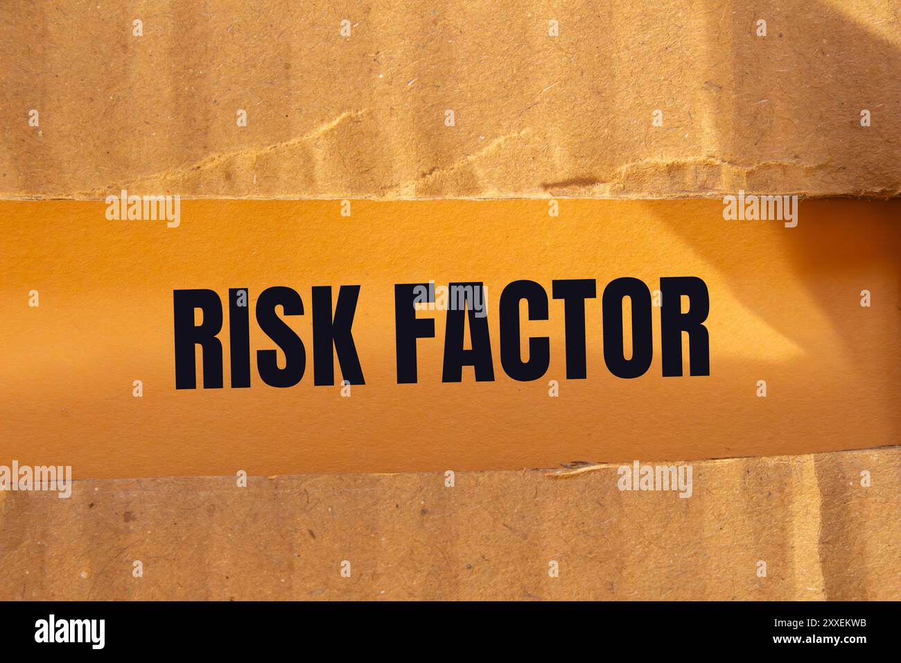 Risk factor message written on ripped torn cardboard paper with orange ...