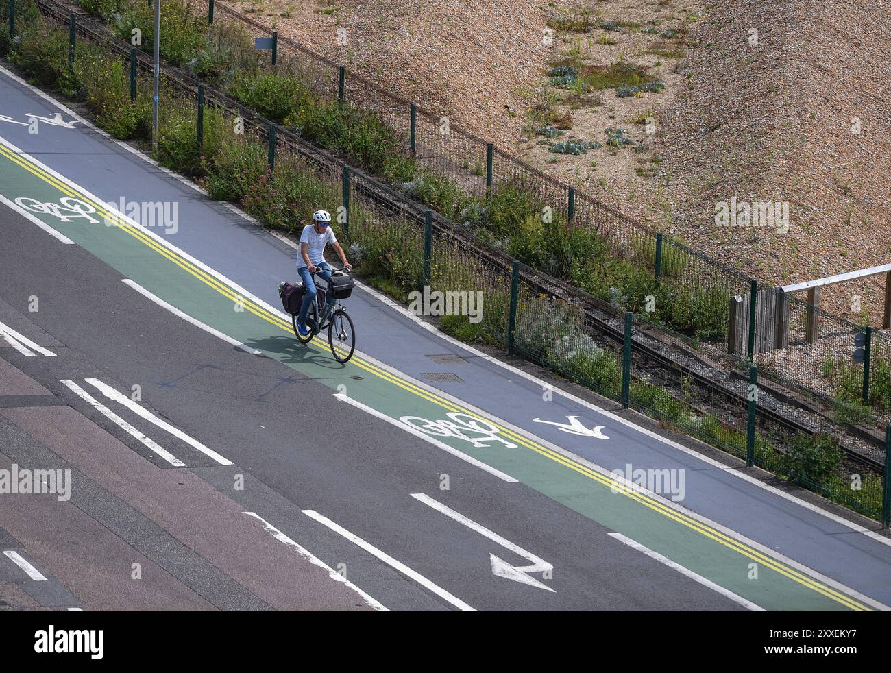 Shots from above from East cliff looking down on to the cycle route of ...