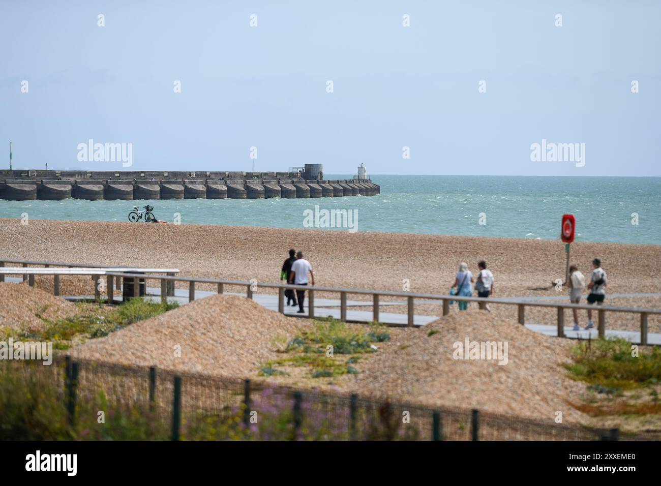 A view of the Brighton Marina West arm sea defence made from concrete ...