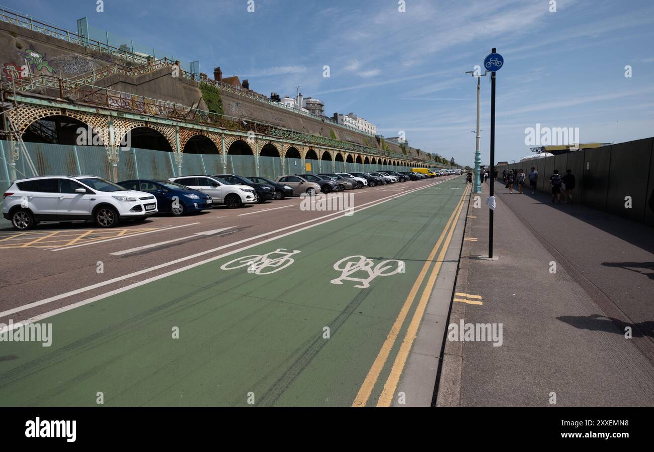Brighton Cycleway network road markings along Madeira drive. In England ...