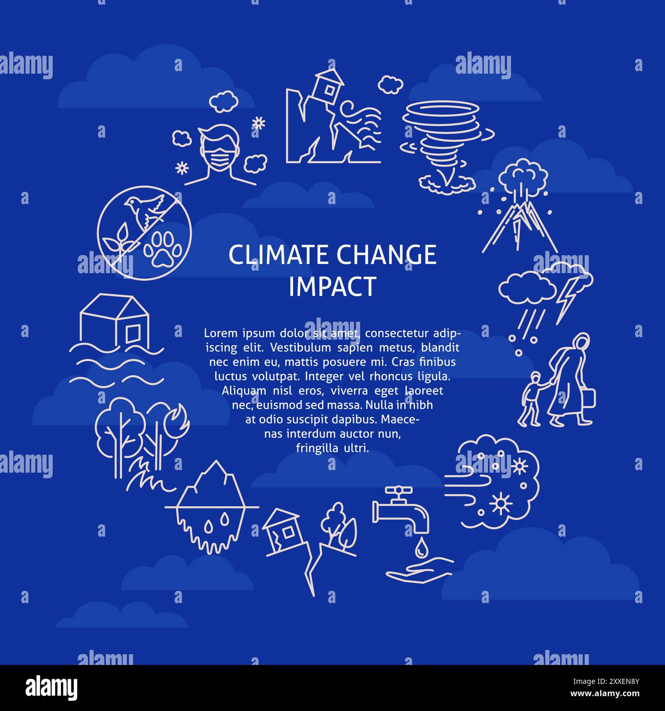 Climate change impact round banner template with place for text. Vector ...