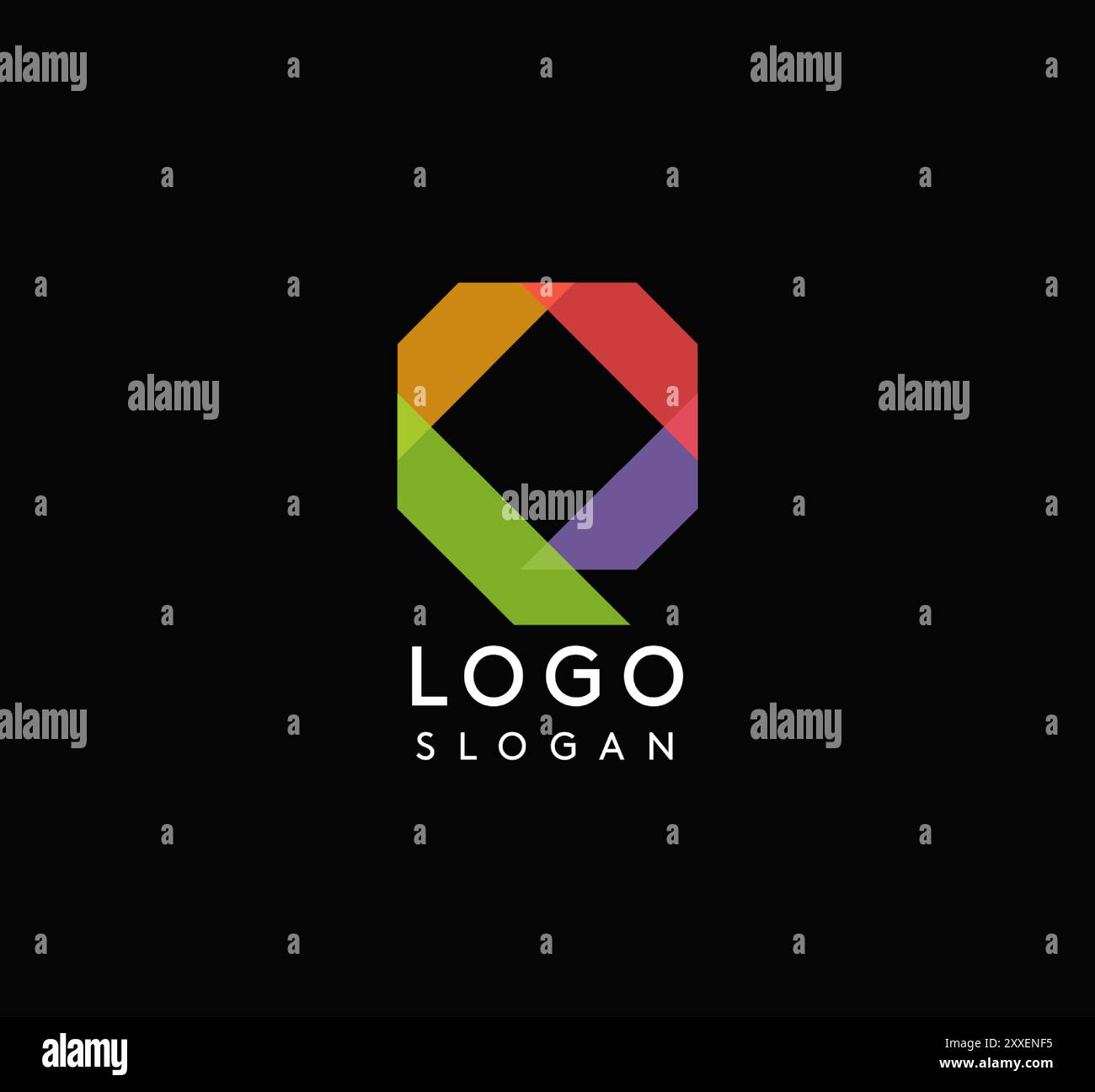 Colorful geometric letter Q with overlapping shapes, modern vibrant ...
