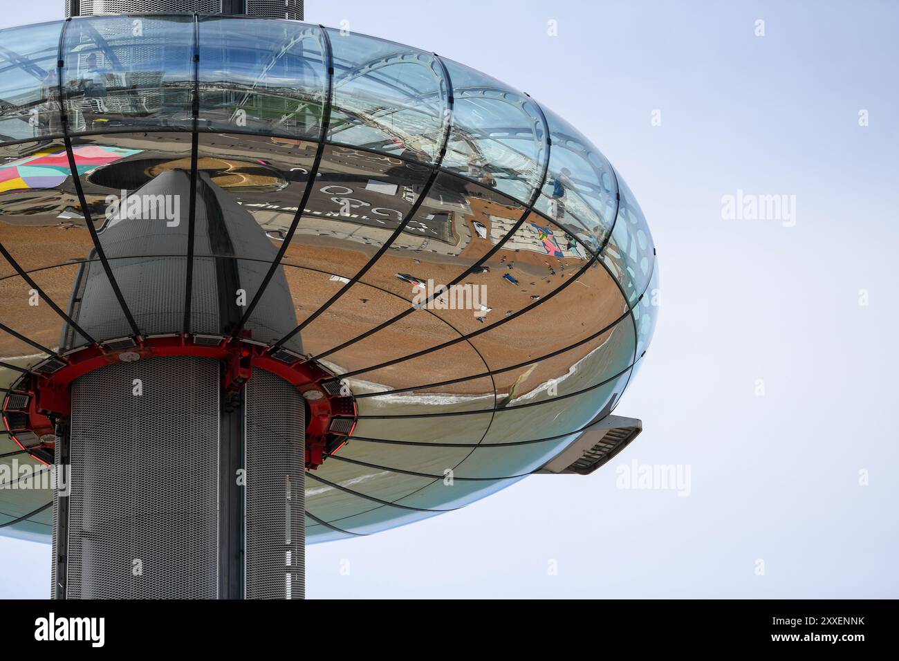 Close-up of the pod of the Brighton attraction i360, a tall tower with ...