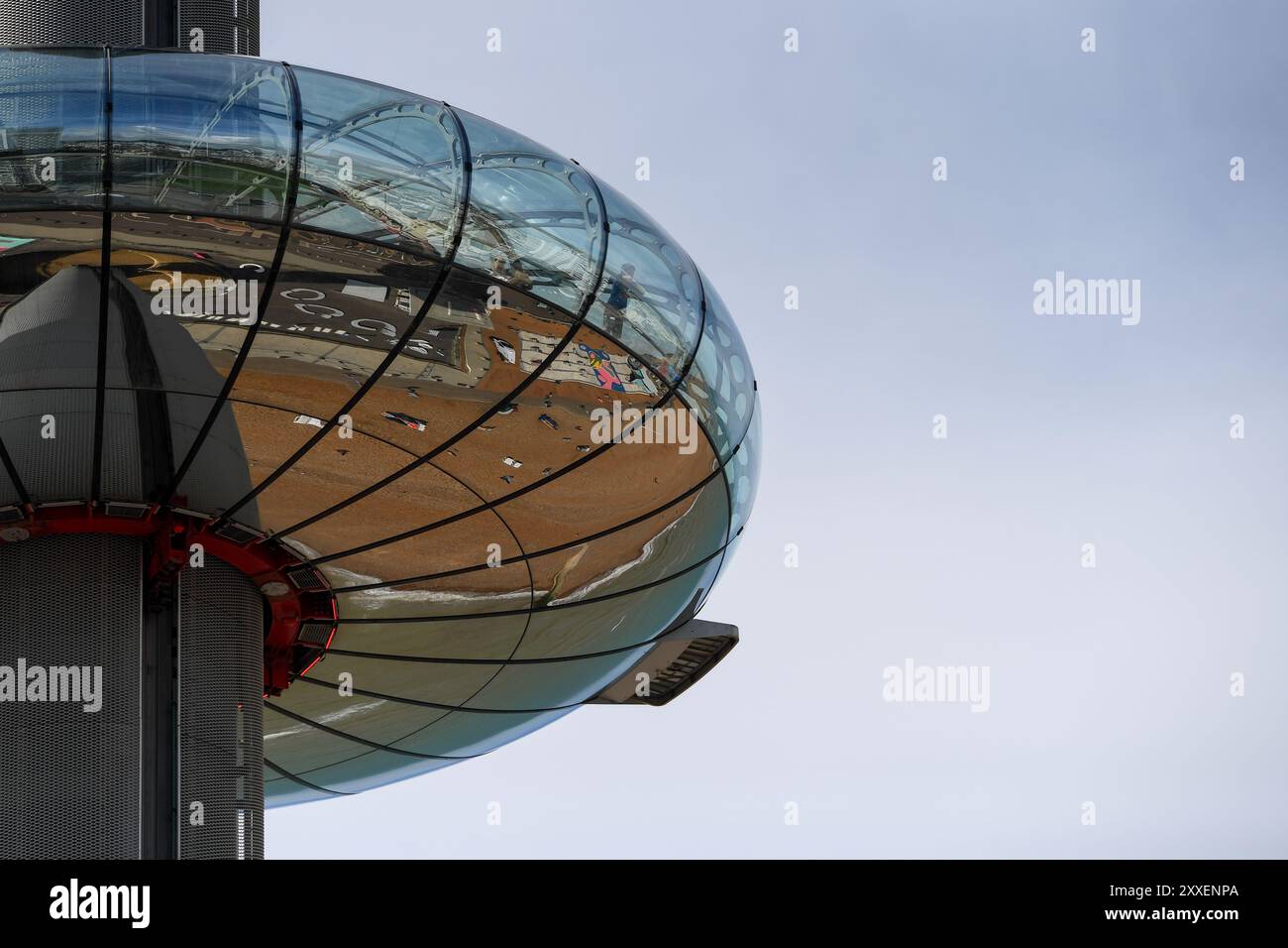 Close-up of the pod of the Brighton attraction i360, a tall tower with ...