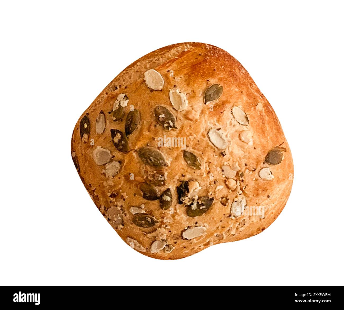 Whole round loaf of freshly baked rye wheat bread isolated close up on ...