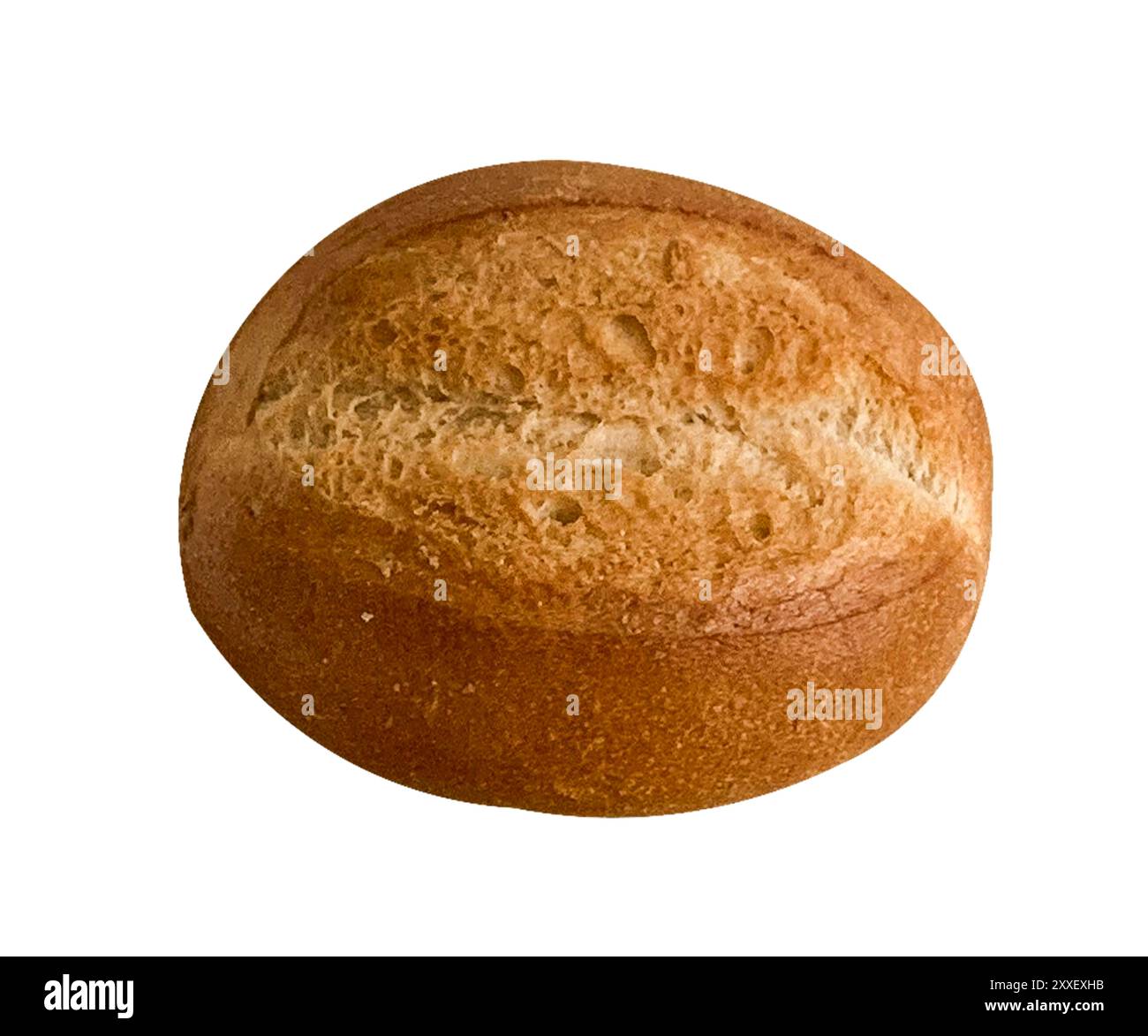 Whole round loaf of freshly baked rye wheat bread isolated close up on ...