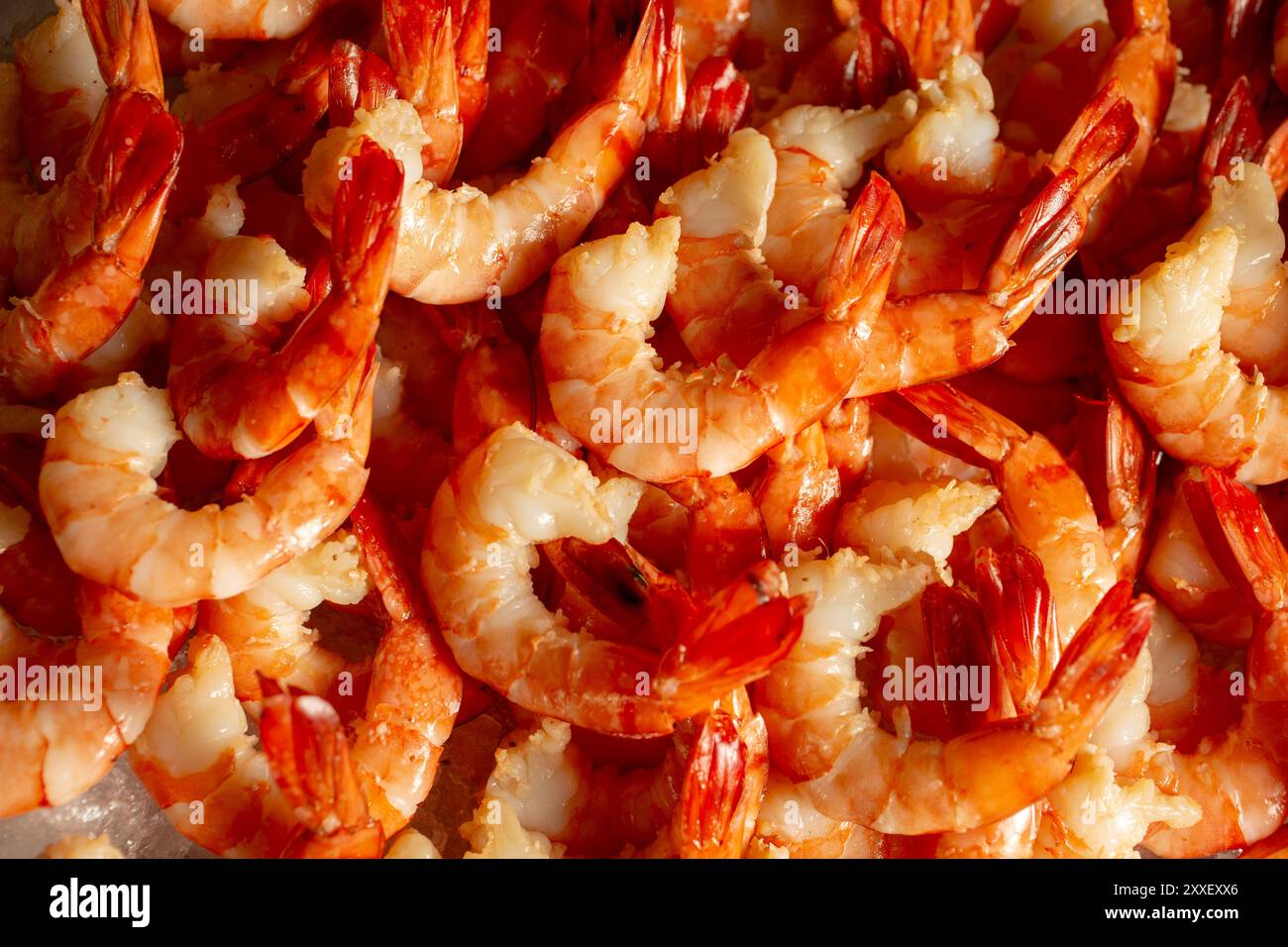 A top down view of a platter of cooked shrimp Stock Photo - Alamy