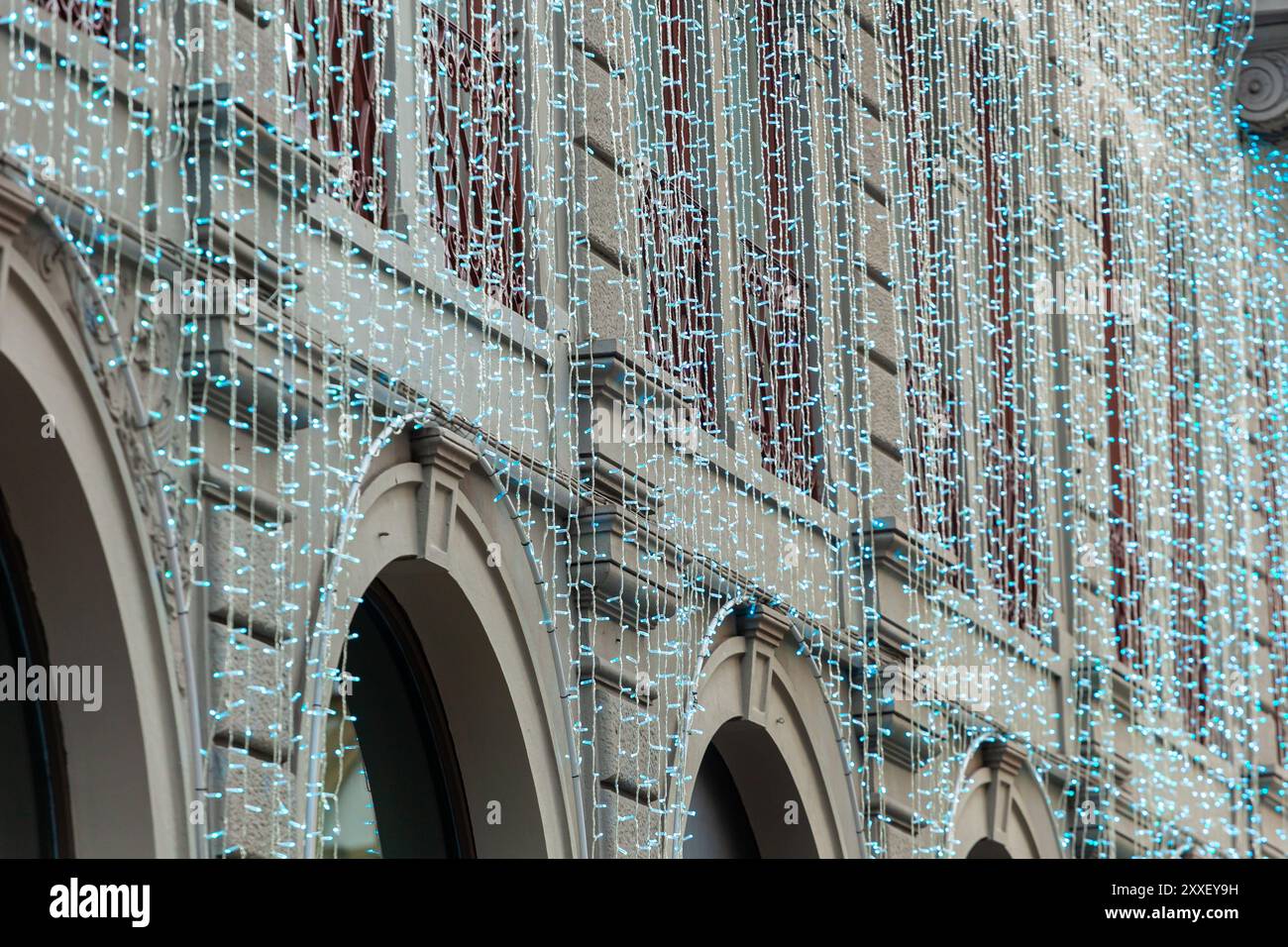 Festive christmas lights adorning the exterior of a building hi-res ...
