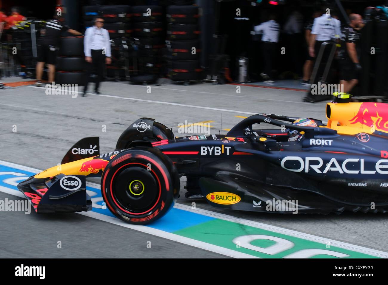 Red Bull driver Sergio Perez of Mexico steers his car during qualifying session ahead of the ...
