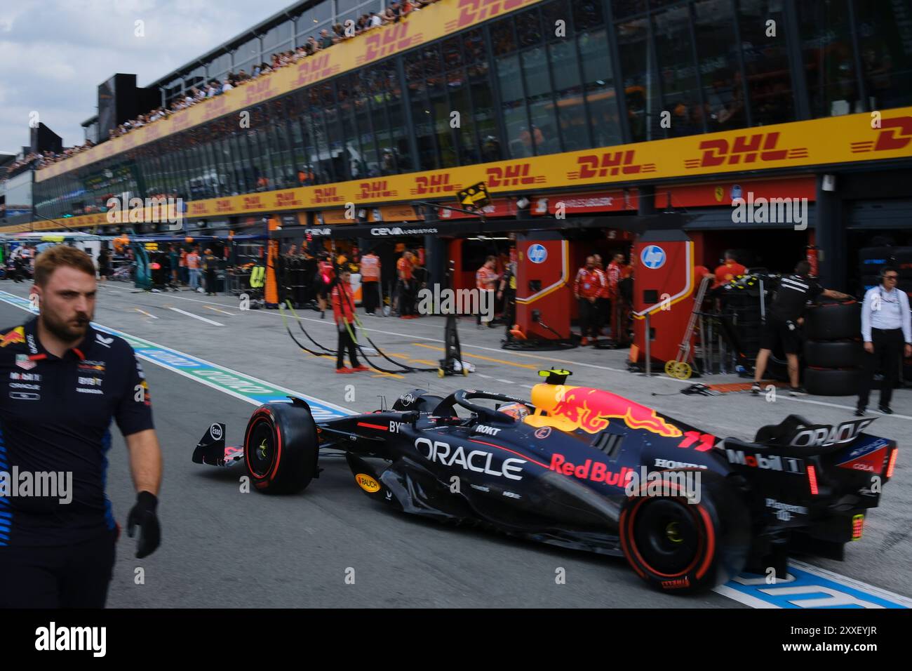 Red Bull driver Sergio Perez of Mexico steers his car during qualifying session ahead of the ...