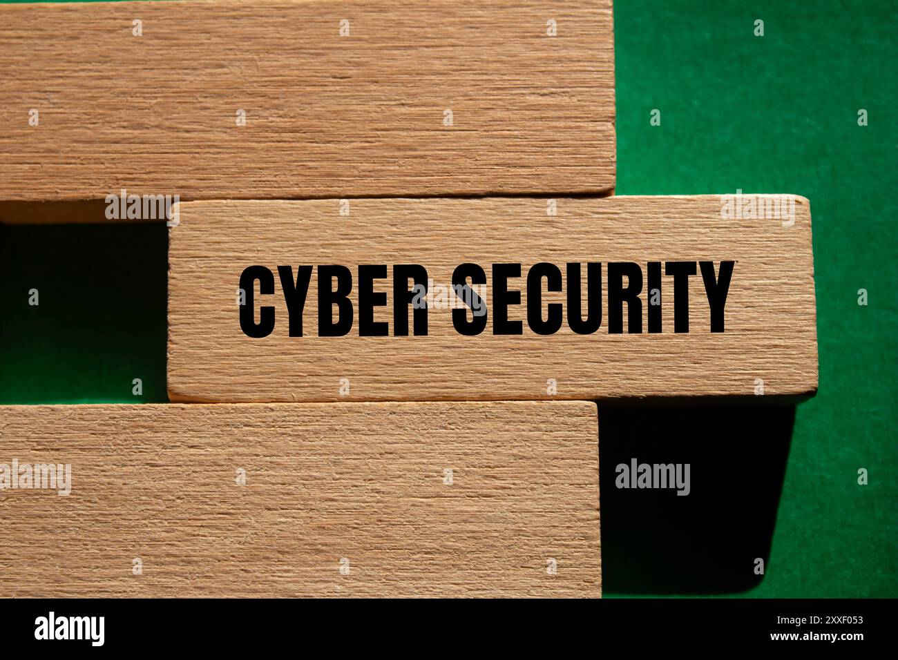 Cyber security message written on wooden block with green background ...