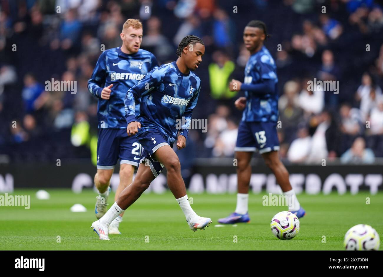 Tottenham Hotspur's Wilson Odobert warming up before the Premier League ...