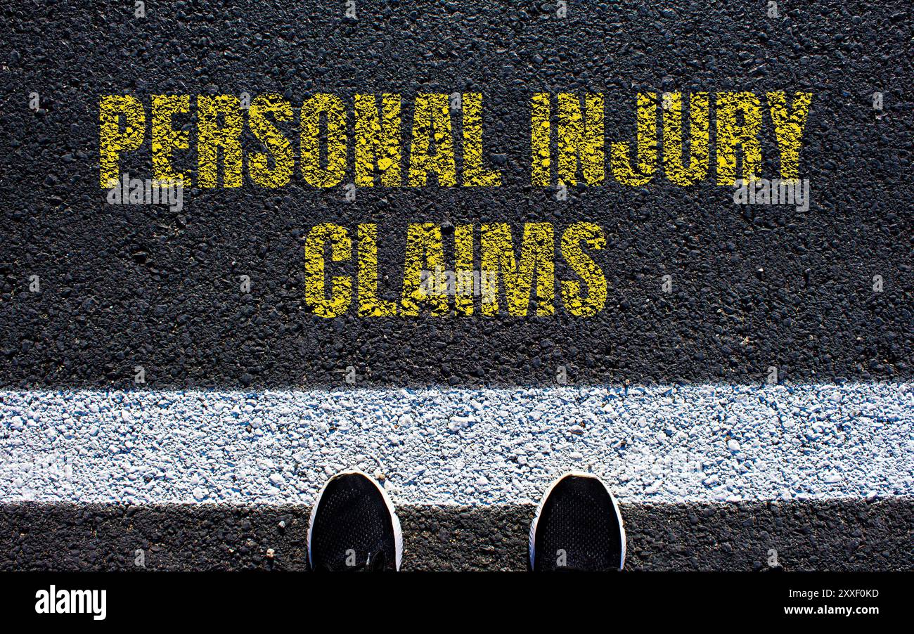Personal injury claims message written on asphalt road. Conceptual ...