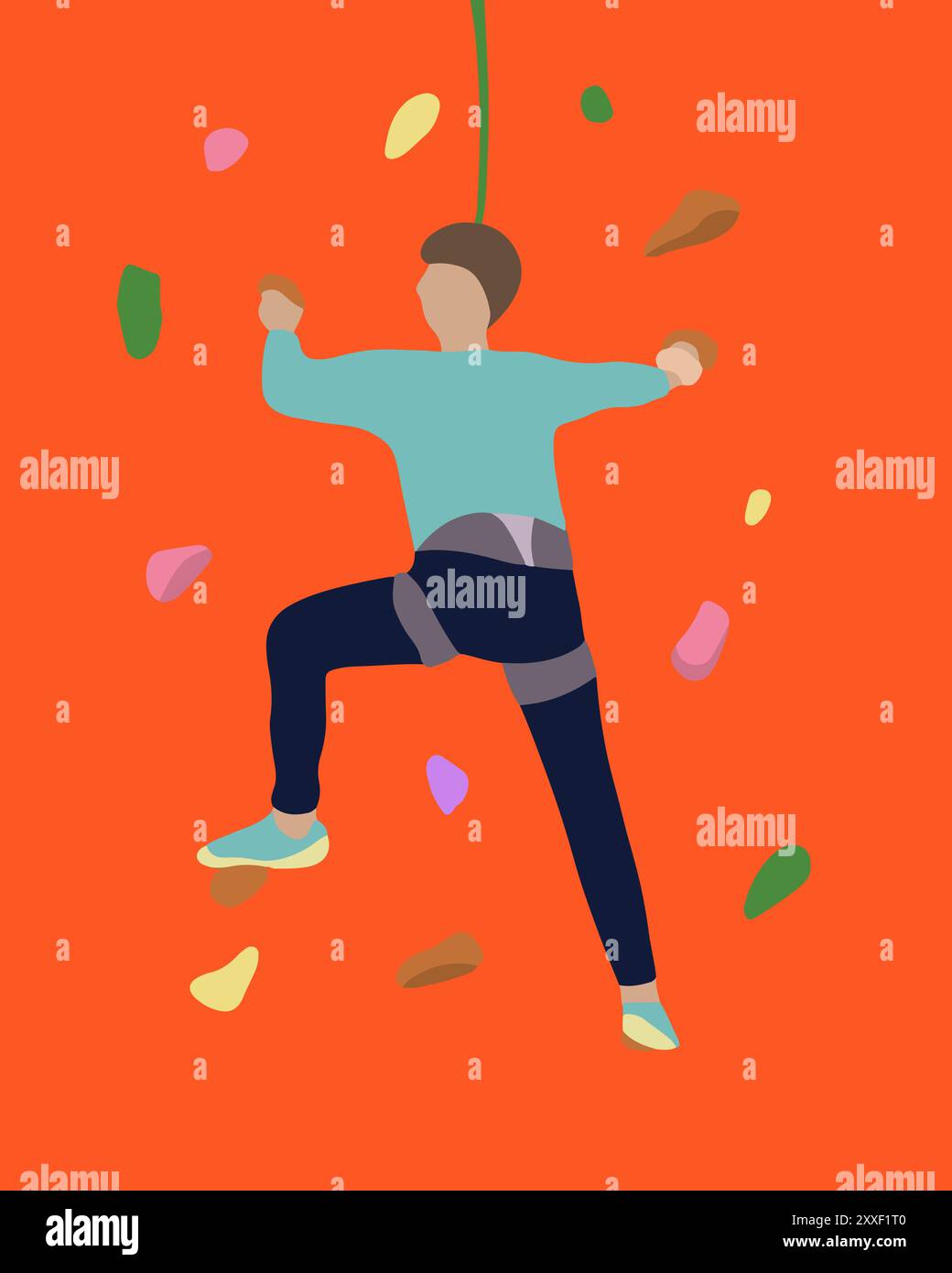 Vector isolated illustration of a man on a climbing wall. Training of ...