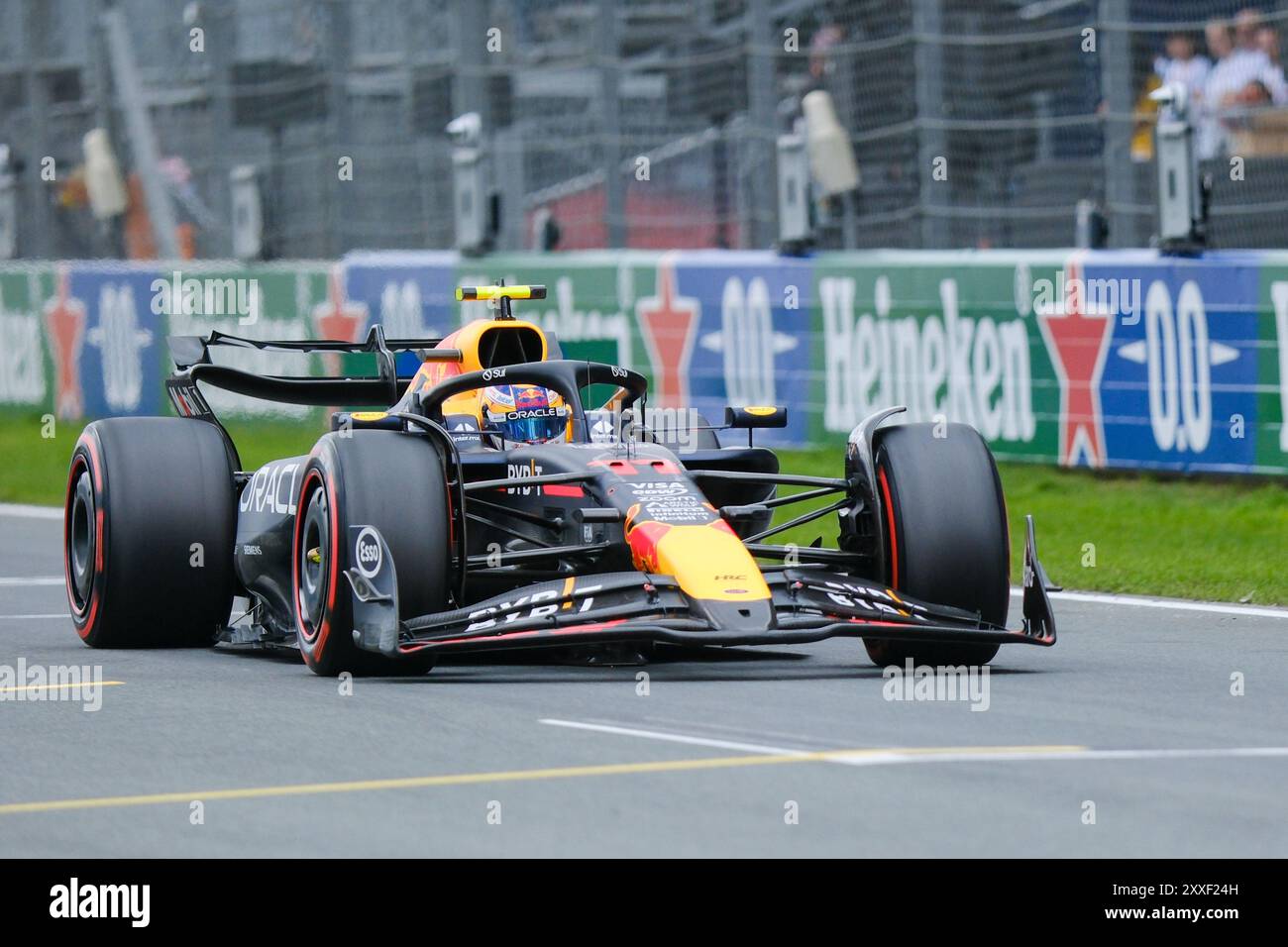 Red Bull driver Sergio Perez of Mexico steers his car during qualifying session ahead of the ...