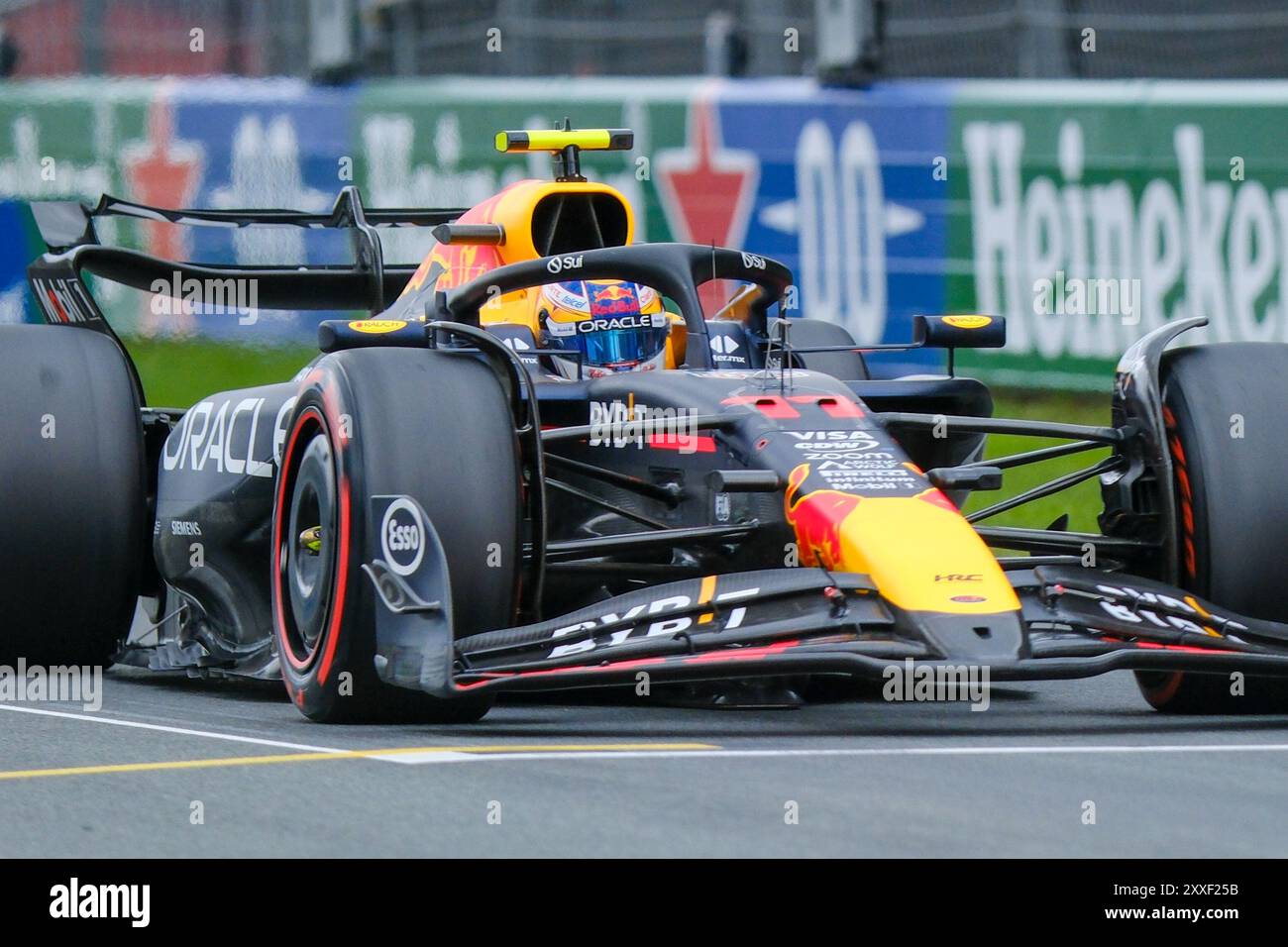 Red Bull driver Sergio Perez of Mexico steers his car during qualifying session ahead of the ...