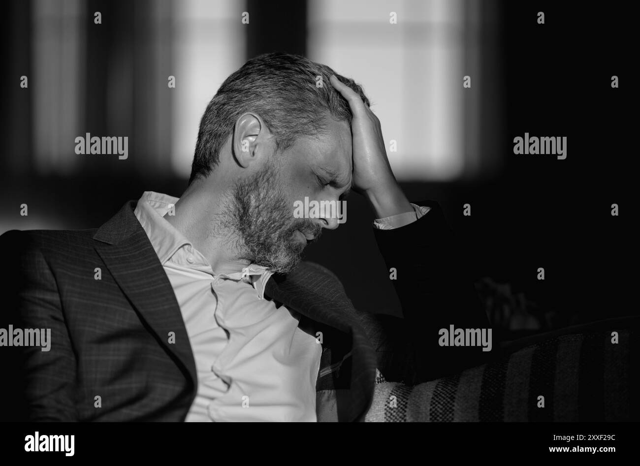 Tired, headache and eye strain. Businessman with stress, burnout and ...