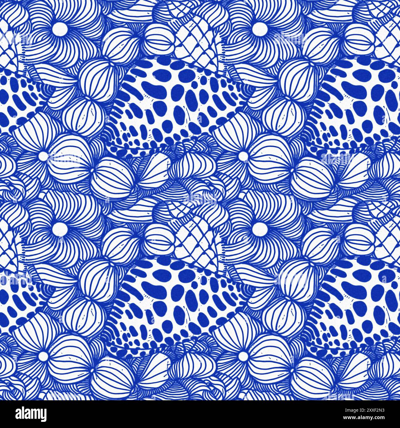 Azure blue white shell motif with linen seamless batik background ...