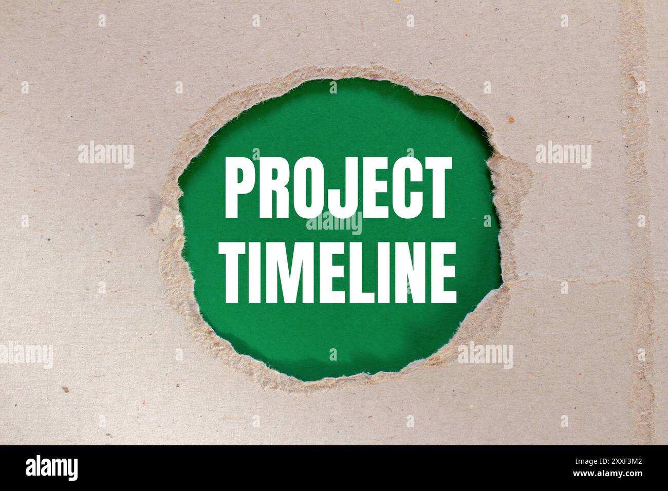 Project timeline message written on ripped torn paper with green ...