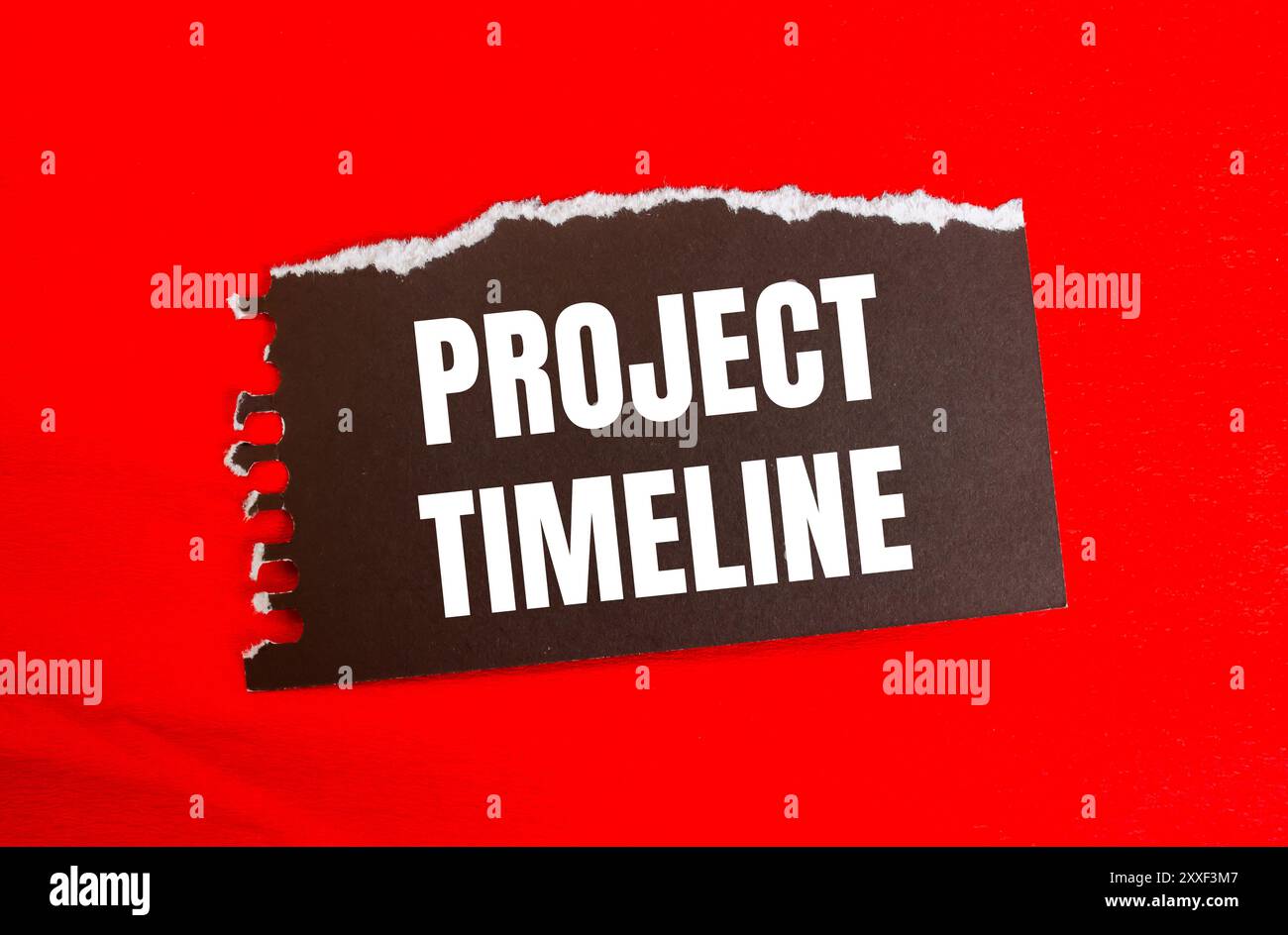 Project timeline message written on ripped torn black paper piece with ...