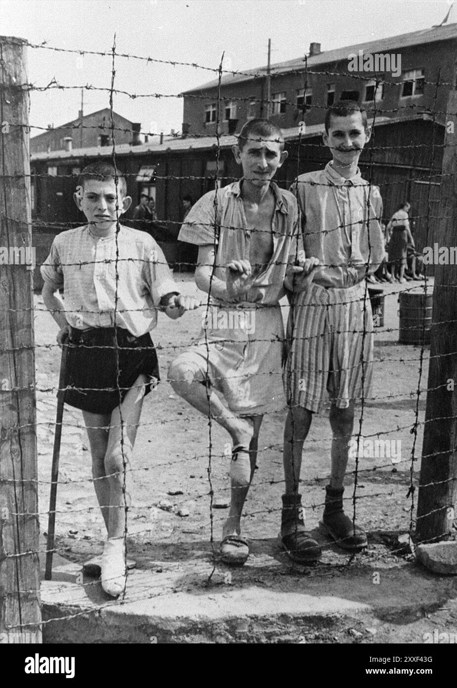 Gaunt and emaciated child survivors of Buchenwald concentration camp ...