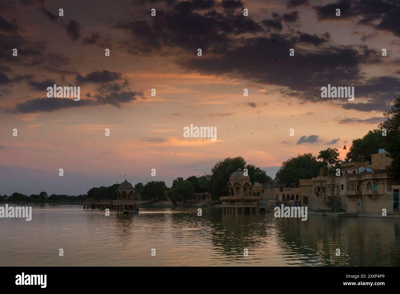 Beautiful sunset at Gadisar lake, Jaisalmer, Rajasthan, India. Setting ...
